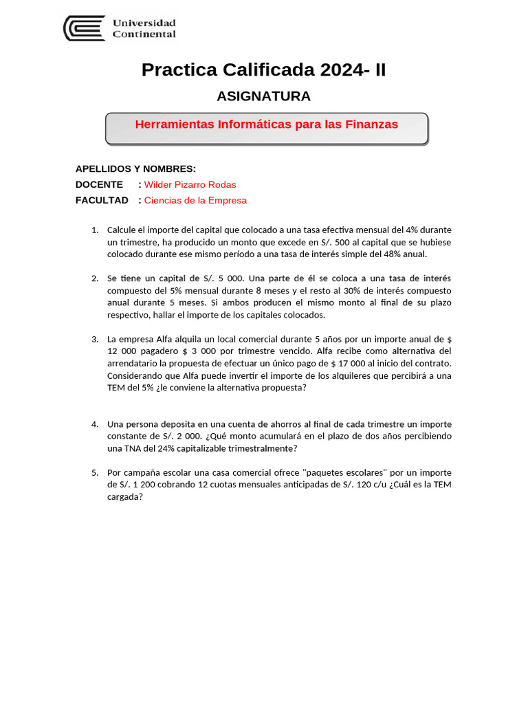 Practica Calificada HIF-2024 | PDF