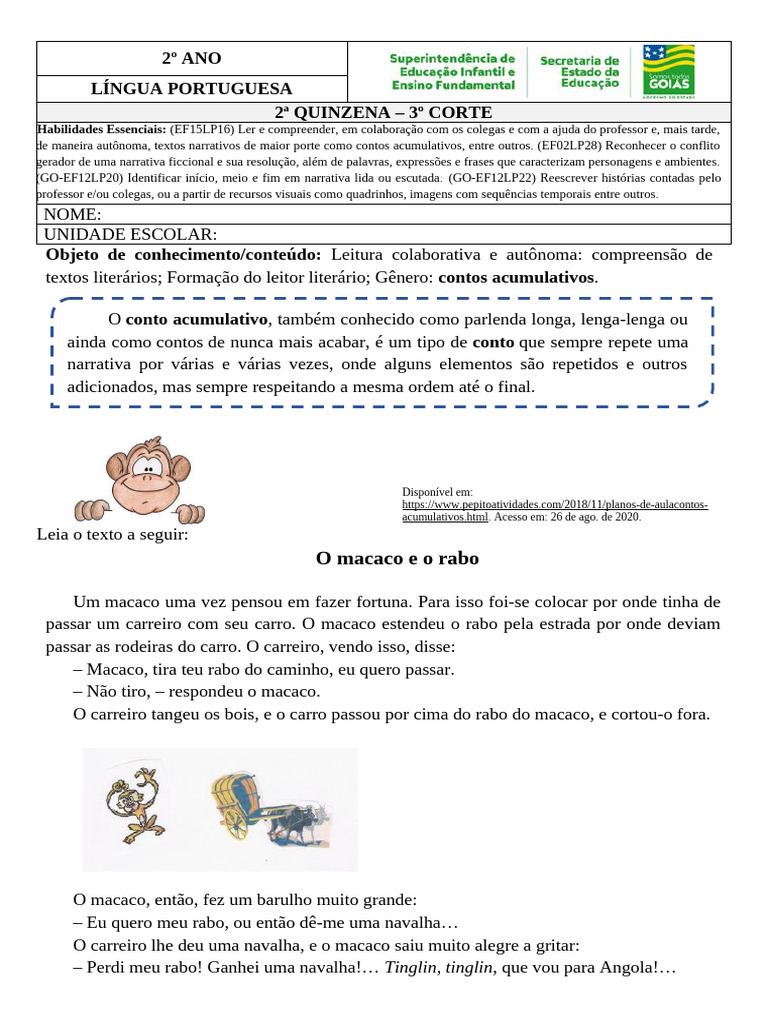 Aula 6 Lingua Portuguesa 2o Ano Gabarito Revisao | PDF