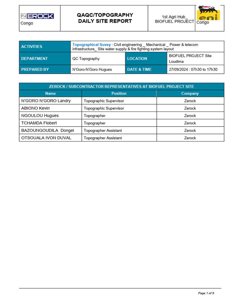 BIOFUEL PROJECT Report OF TOPOGRAPHIC ACTIVITIES 27-09-2024 | PDF