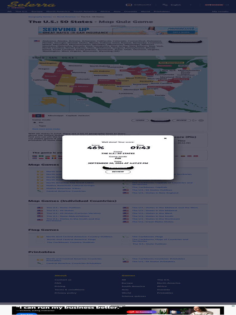 The U.S. 50 States - Map Quiz Game - Seterra 2 | PDF