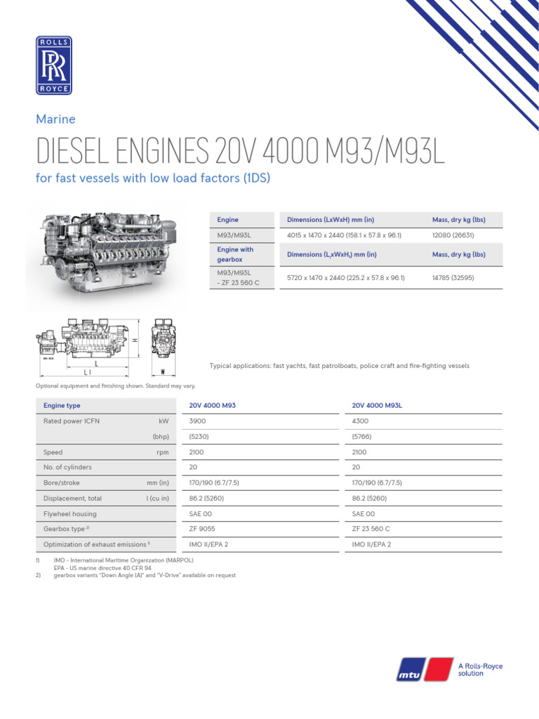 MTU Marine Spec 20V4000M93 M93L 1DS | PDF