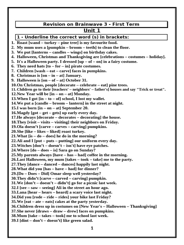Brainwave 3 Revision Unit 1 | PDF