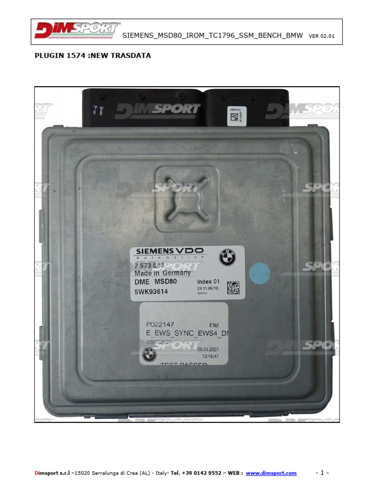 NT Siemens MSD80 Irom TC1796 SSM Bench BMW 1033 | PDF