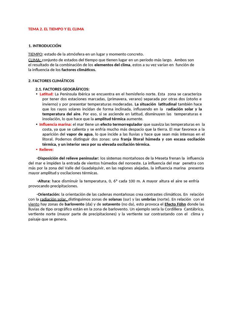 Tema 2. El Clima. | PDF