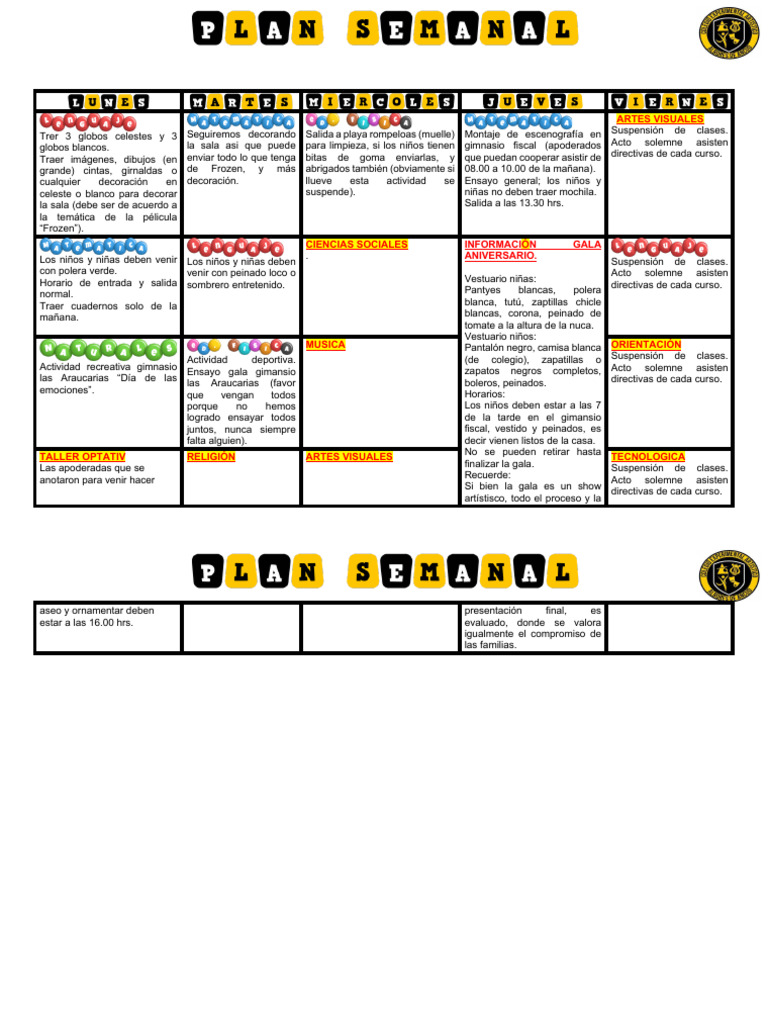 Plan Semanal 07 Al 11 de Agosto | PDF