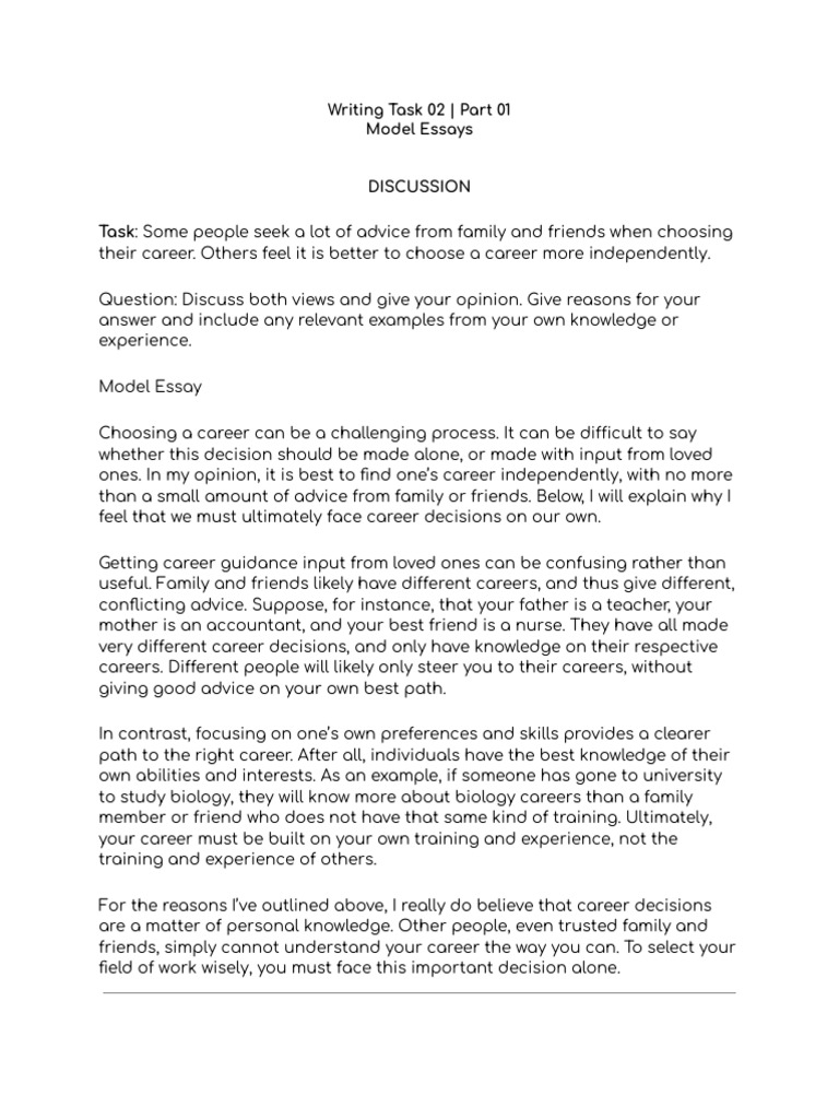 Writing Task 02 - Part 01 Model Essays | PDF | Online Shopping | Career ...