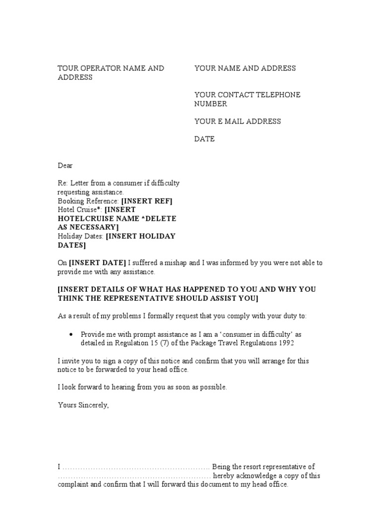 Letter From A Consumer in Difficulty Requesting Assistance From The ...