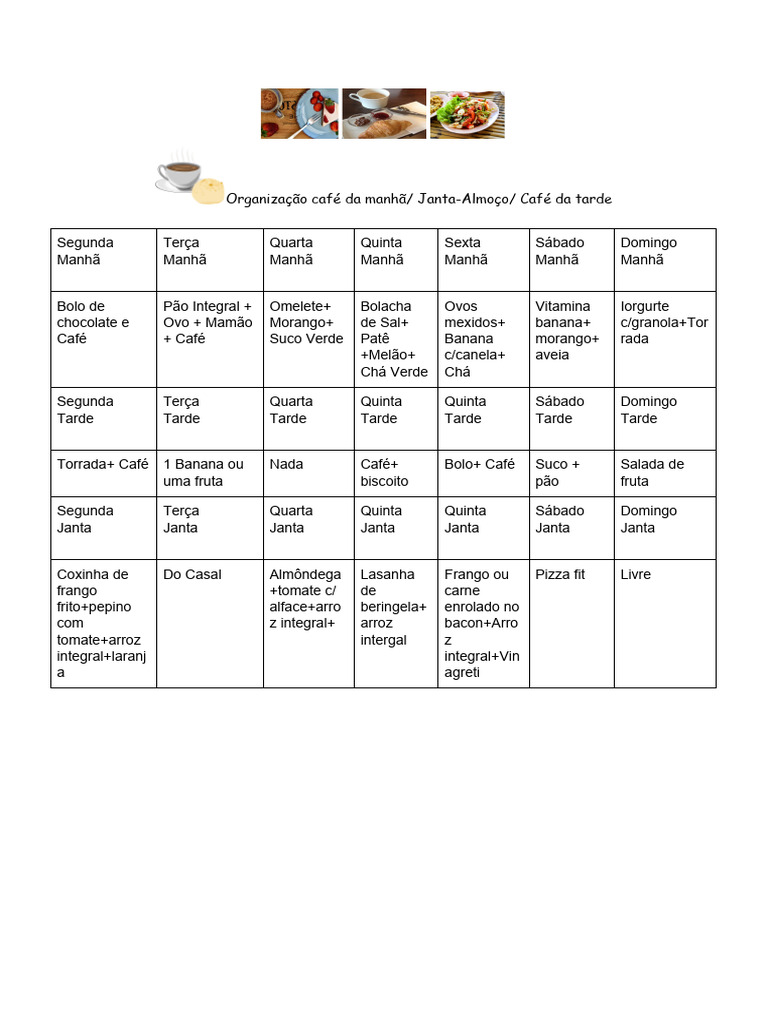 Organização Café Da Manhã - Janta-Almoço - Café Da Tarde | PDF