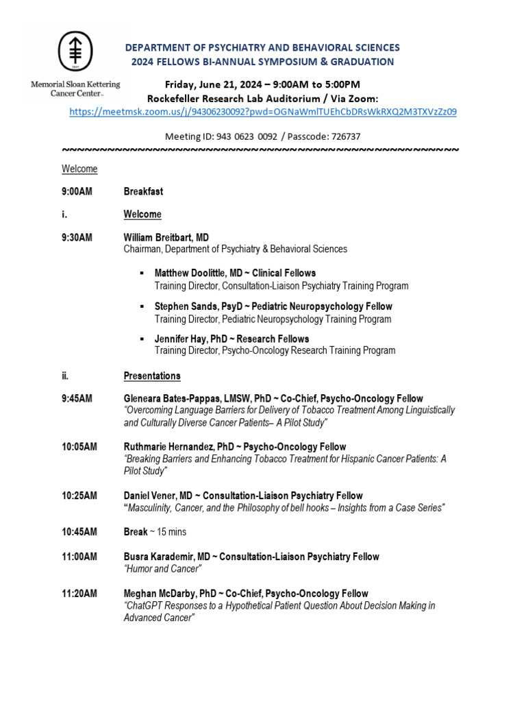 Fellows Graduation Symposium Agenda - 2024 | PDF
