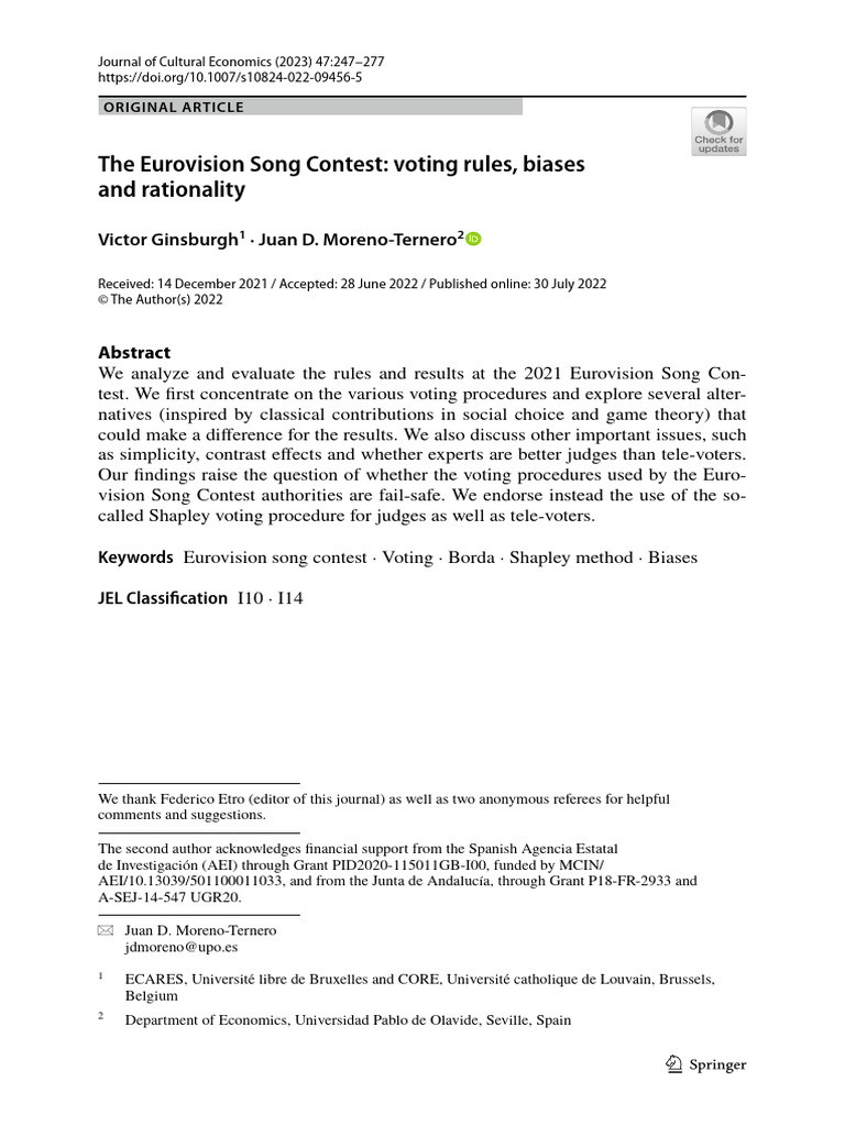 The Eurovision Song Contest - Voting Rules, Biases and Rationality | PDF