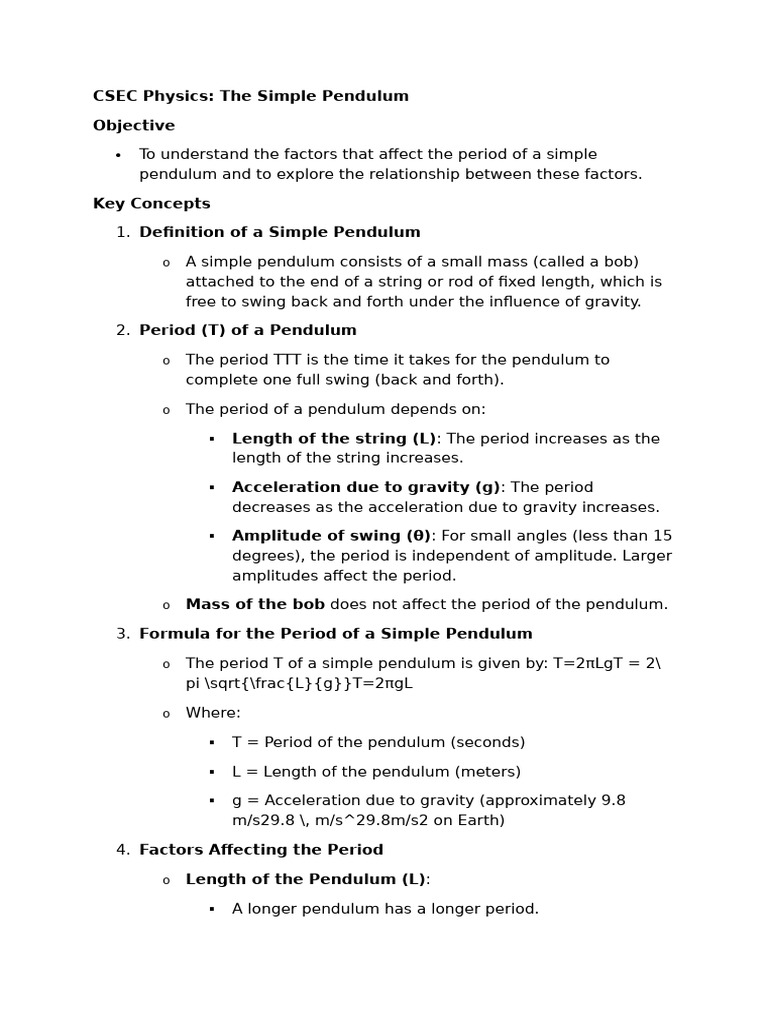 Simple Pendulum Notes Pdf
