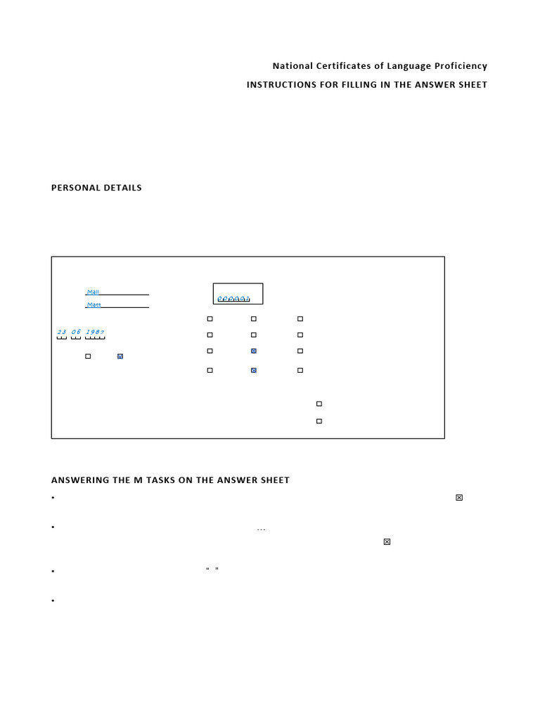 YKI-Instructions For Filling in The Answer Sheet | PDF