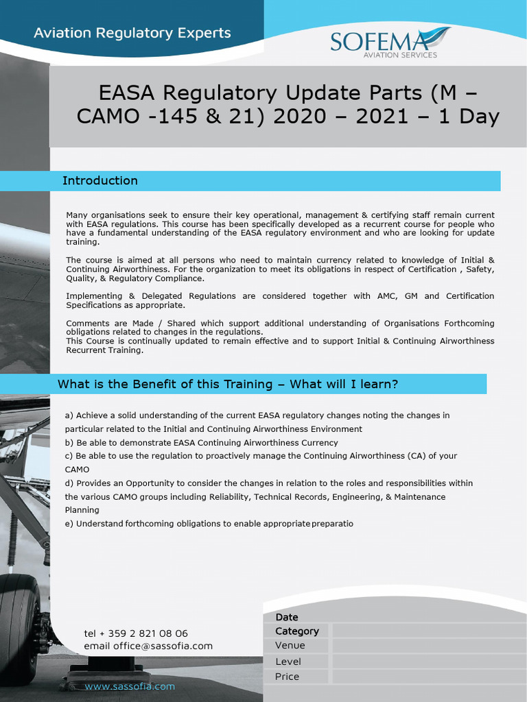 EASA Regulatory Update Parts M CAMO 145-21-2020 2021 | PDF