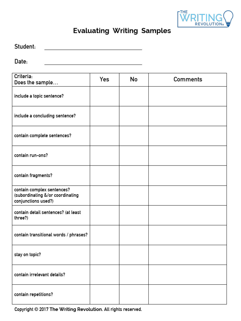 Checklist Evaluating Writing Samples | PDF