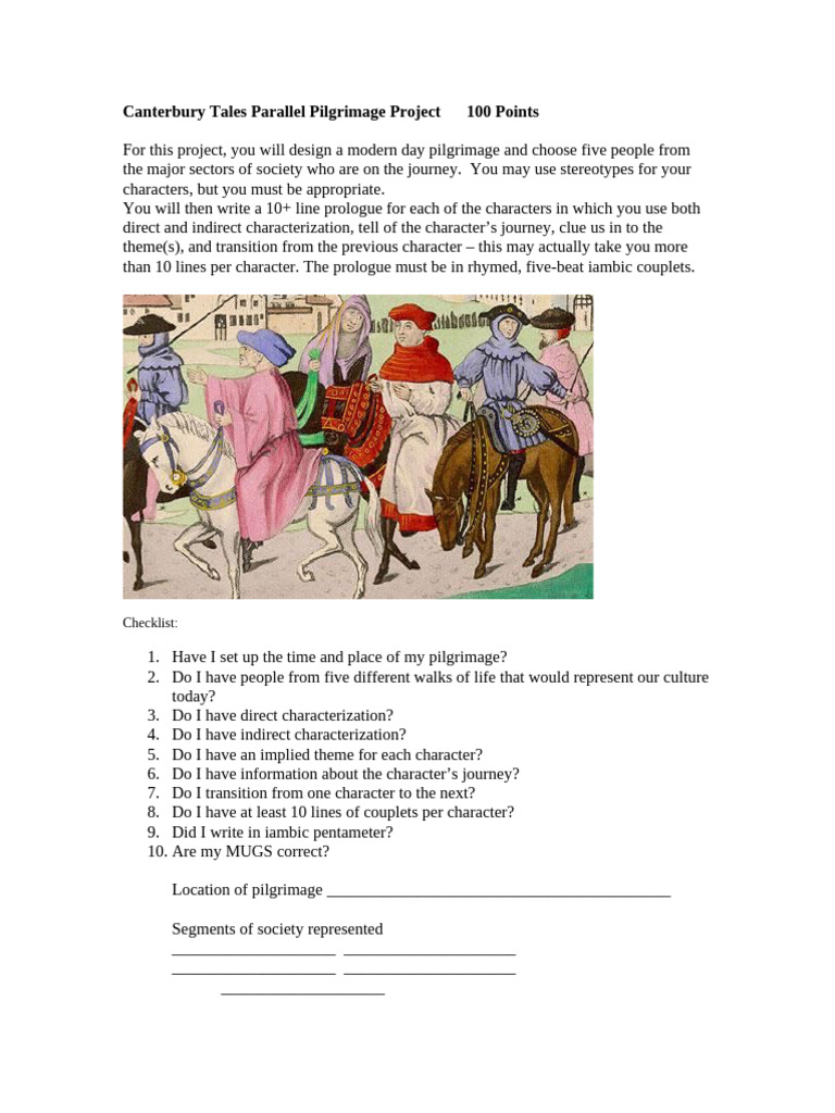 Canterbury Tales Parallel Pilgrimage Project 100 Points | PDF