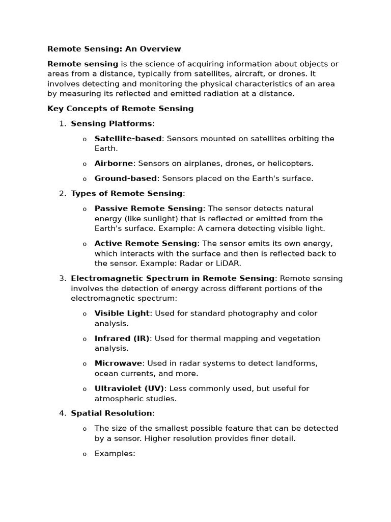 Remote Sensing Summary Notes | PDF
