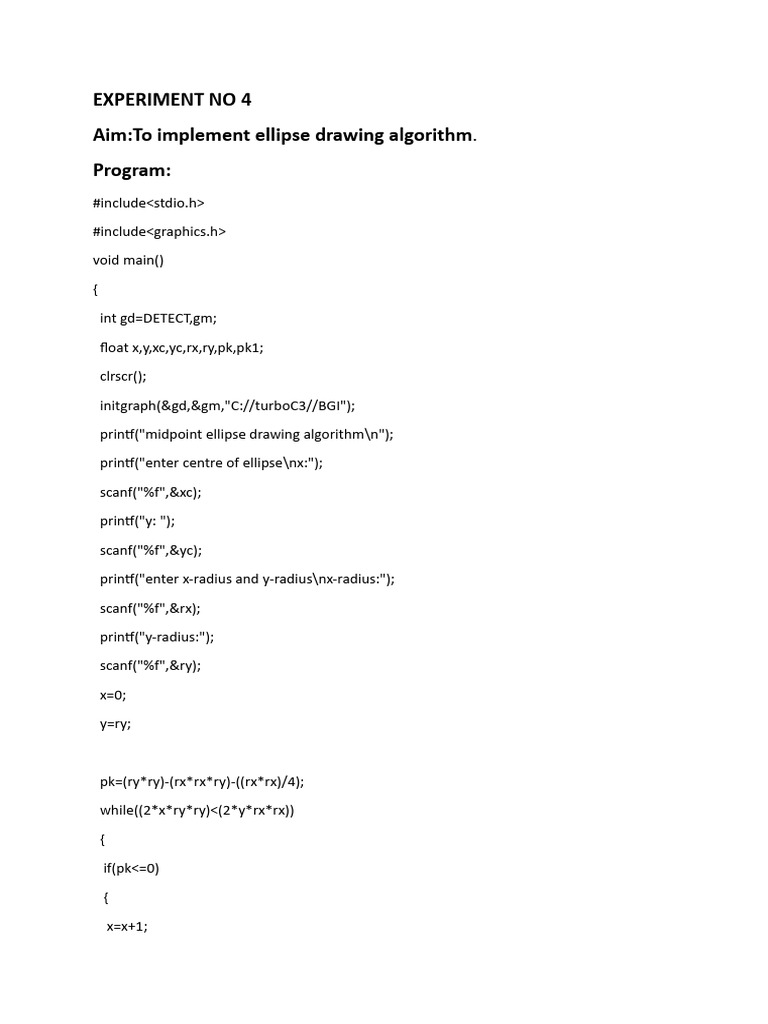 To Implement Ellipse Drawing Algorithm. | PDF
