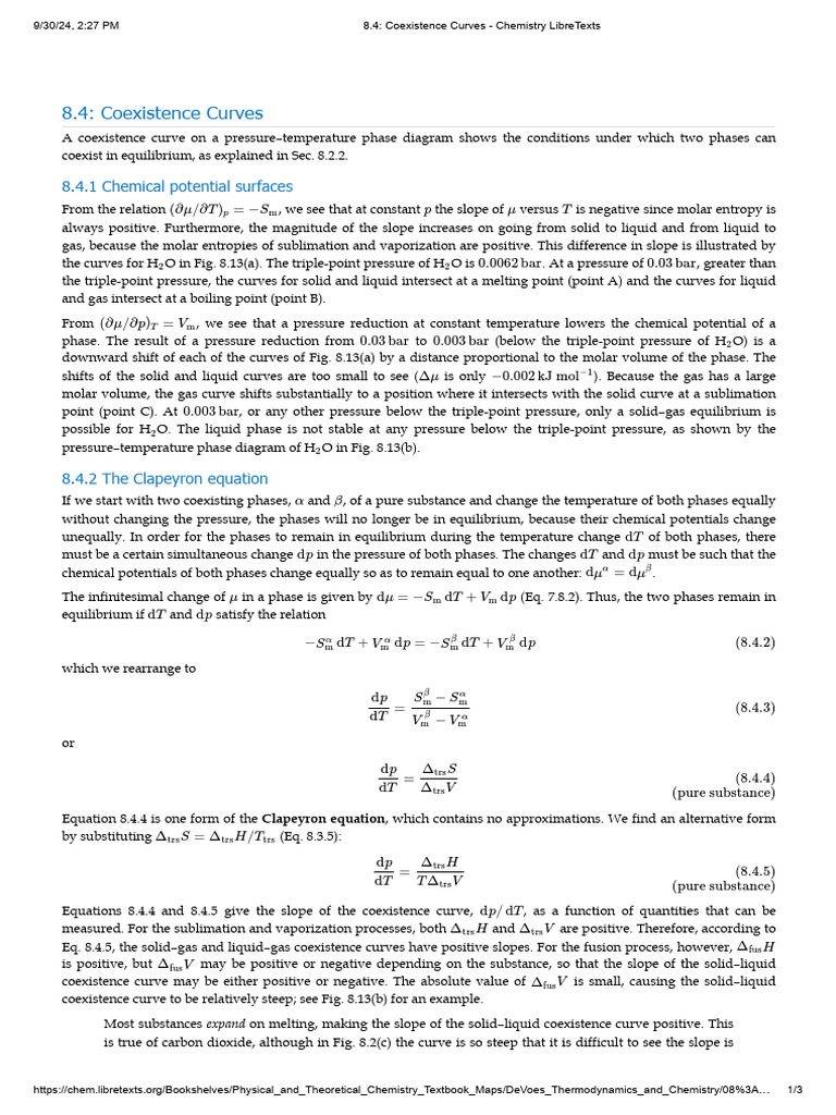 8.4 - Coexistence Curves - Chemistry LibreTexts | PDF | Phase (Matter) | Science & Mathematics