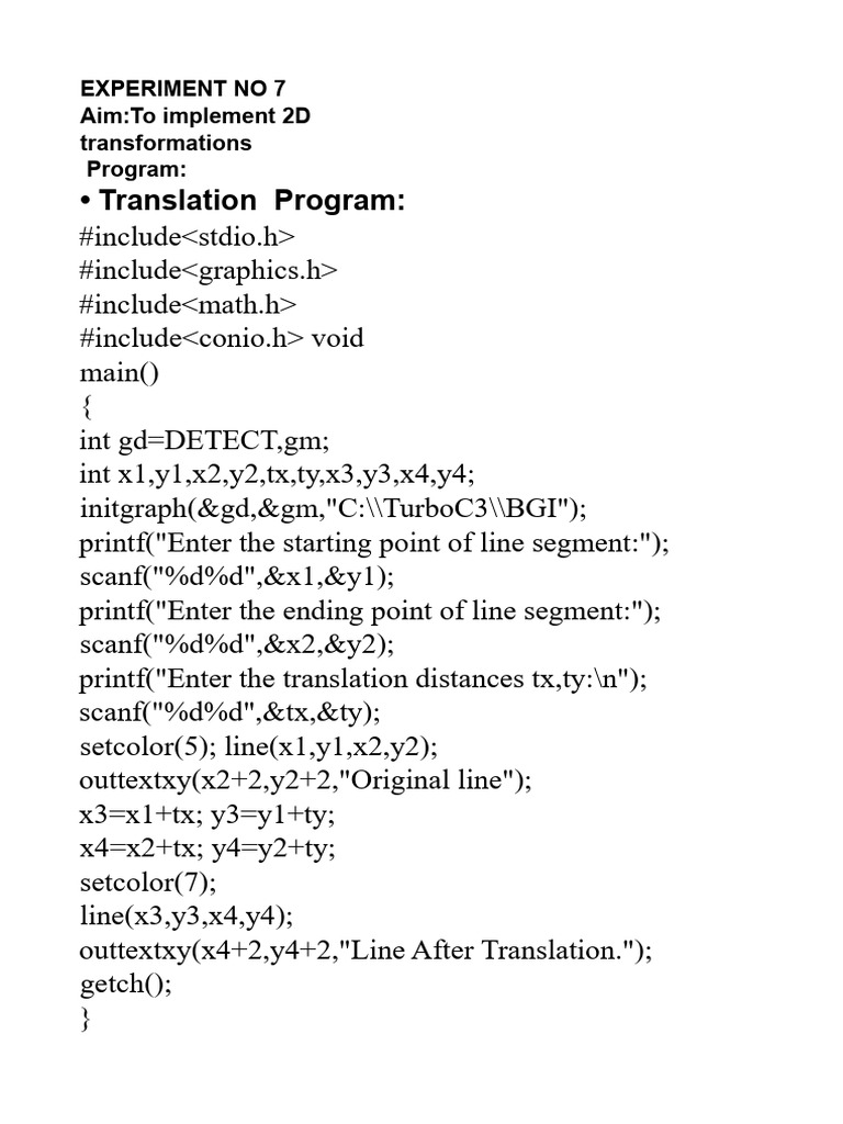 To Implement 2D Transformations | PDF