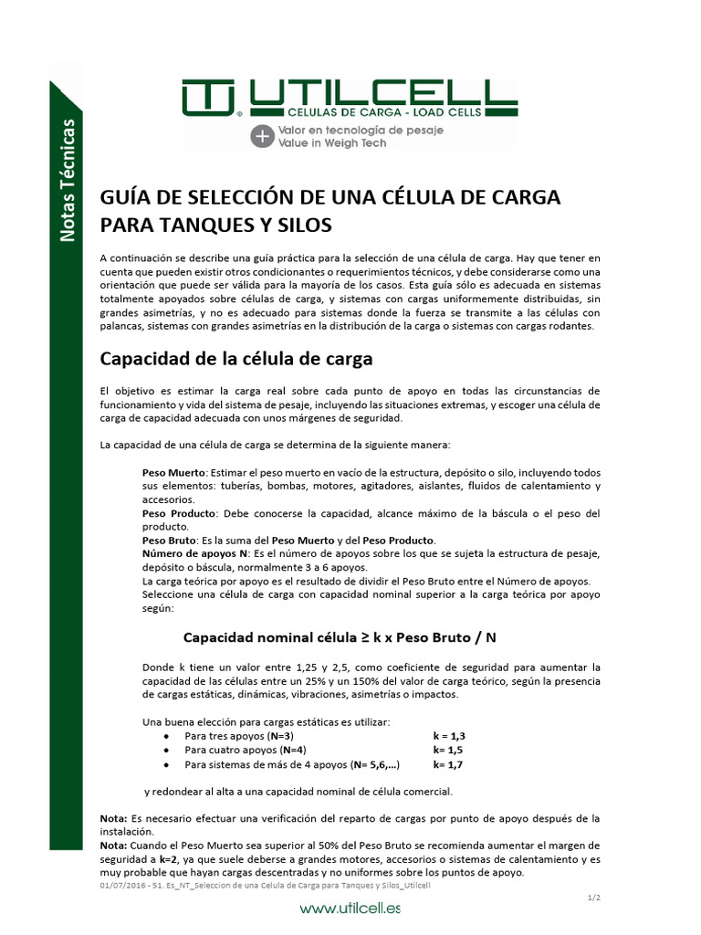 Es - NT - Seleccion de Una Celula de Carga para Tanques y Silos - Utilcell | PDF | Ciencia y ...