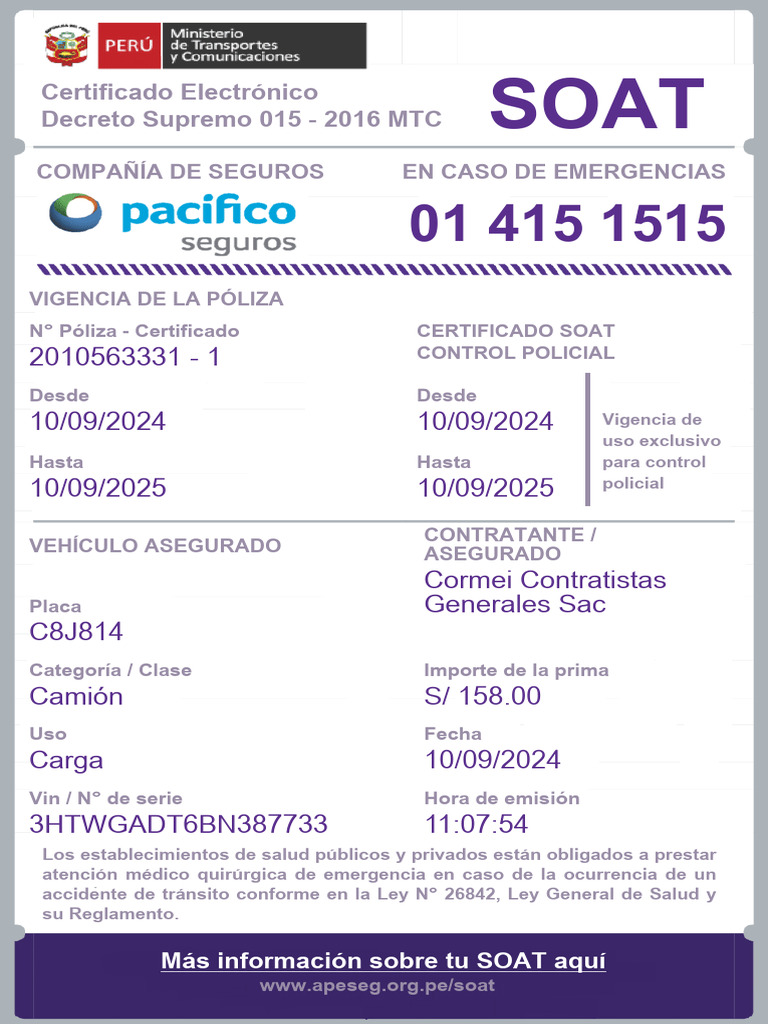 Renovacion Soat C8J-814 | PDF