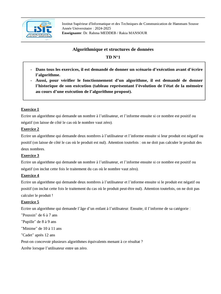 ASD TD1 2024-2025 Isitcom | PDF