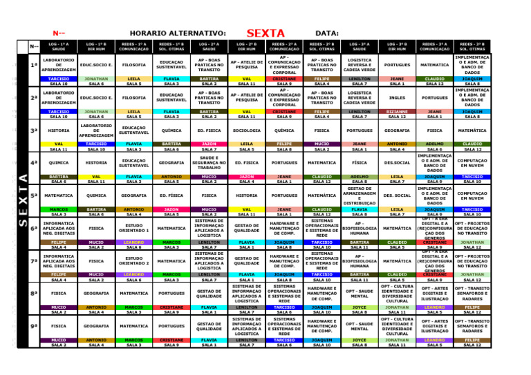 Horario Alternativo - SEXTA | PDF