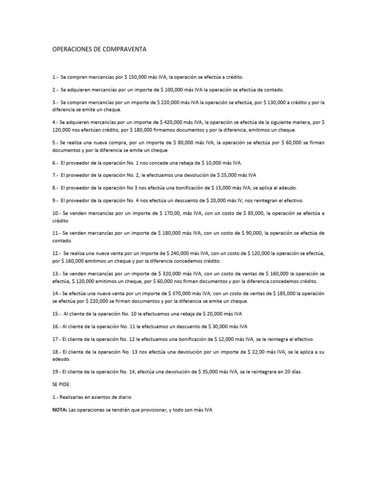 Operaciones Compraventa | PDF