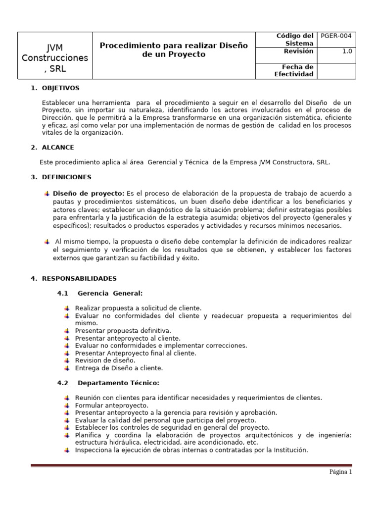 Pger-004 Procedimiento Realizar Diseño de Proyecto | PDF