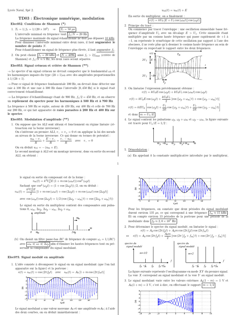 Electronique Numerique Modulation TD Corrige | PDF