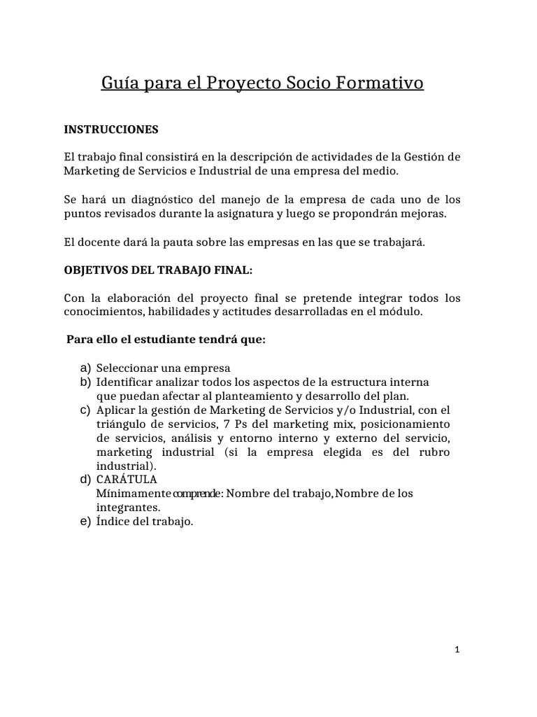 Estructura y Guia Del Proyecto Socioformativo | PDF | Marketing | Negocios