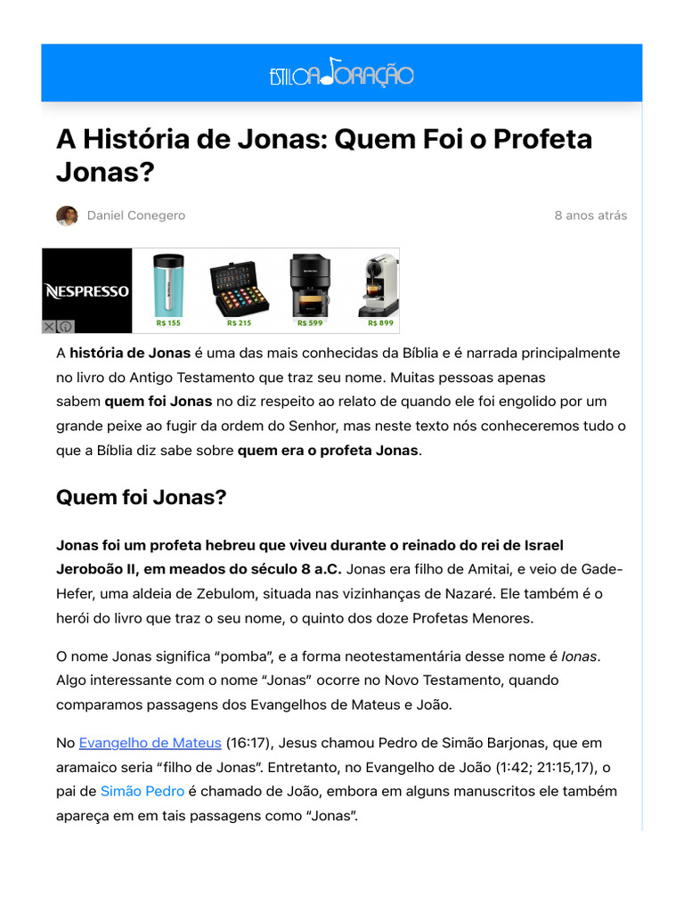 A História de Jonas - Quem Foi o Profeta Jonas? | PDF | Jonas | História