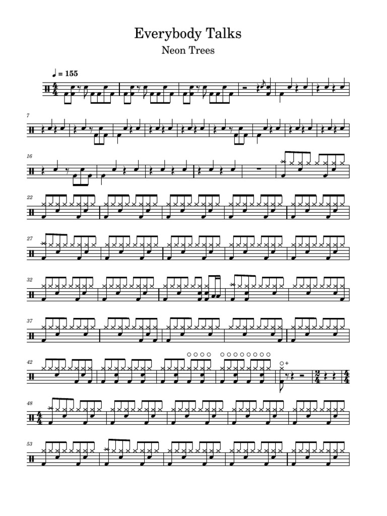 Everybody Talks Neon Trees Drum Sheet Music | PDF