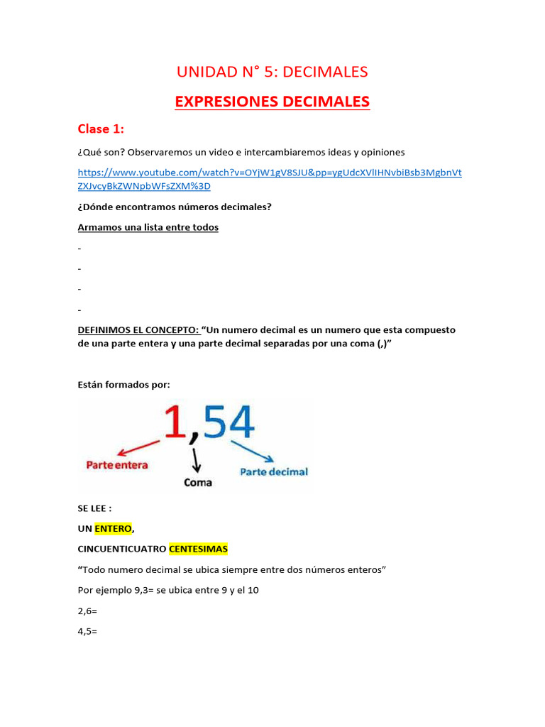 Unidad 5 Mat Numeros Decimales | PDF