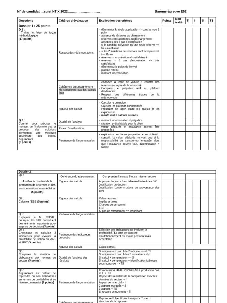 BTS - GTLA - 2022 - E52 - NC - Grille - Evaluation - Sujet - NTIX - Version - Word | PDF