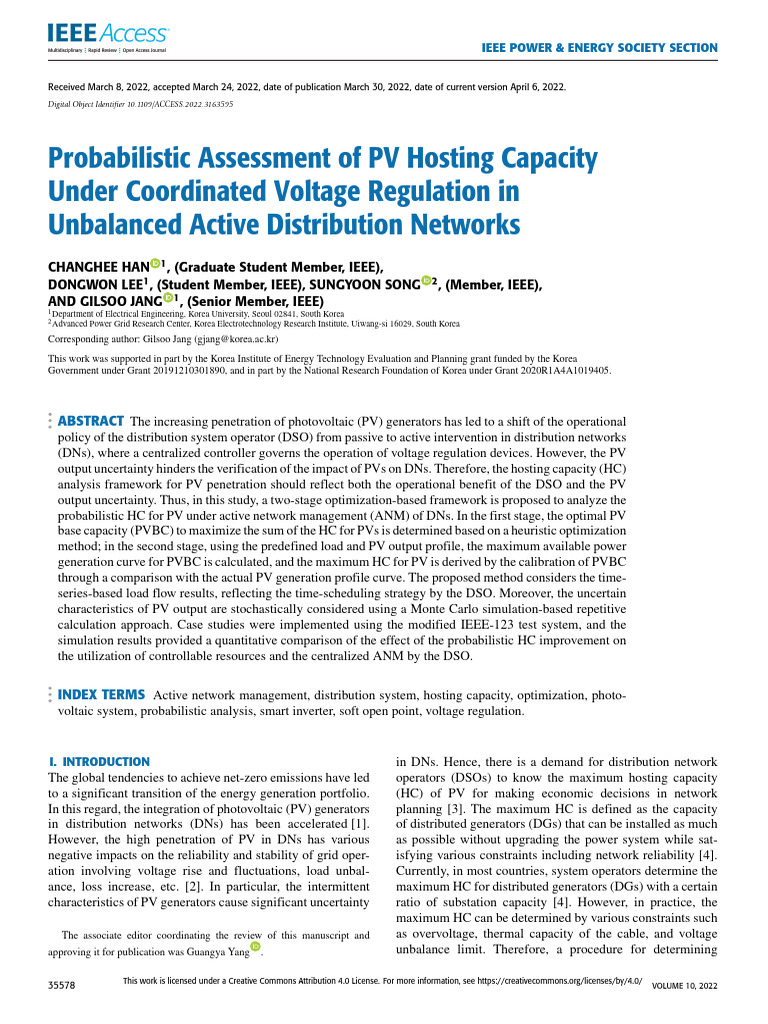 Probabilistic Assessment of PV Hosting Capacity Under Coordinated Voltage Regulation in ...