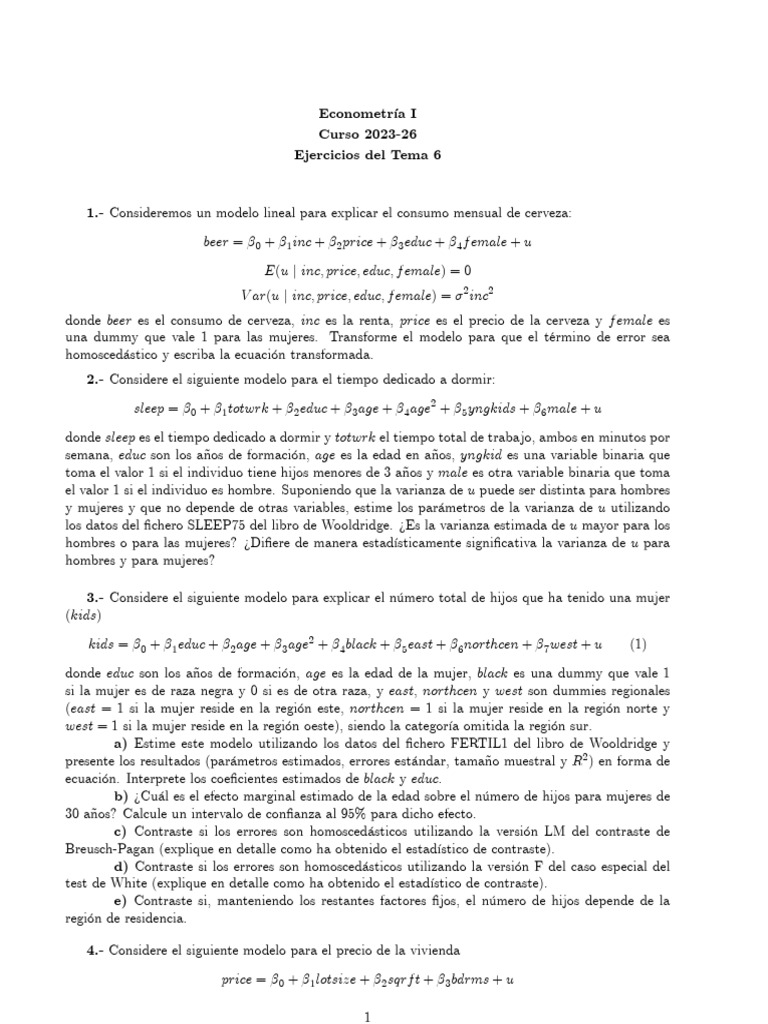 EjerciciosTema6 2023-24 | PDF | Mínimos cuadrados ordinarios | Métodos y materiales de enseñanza