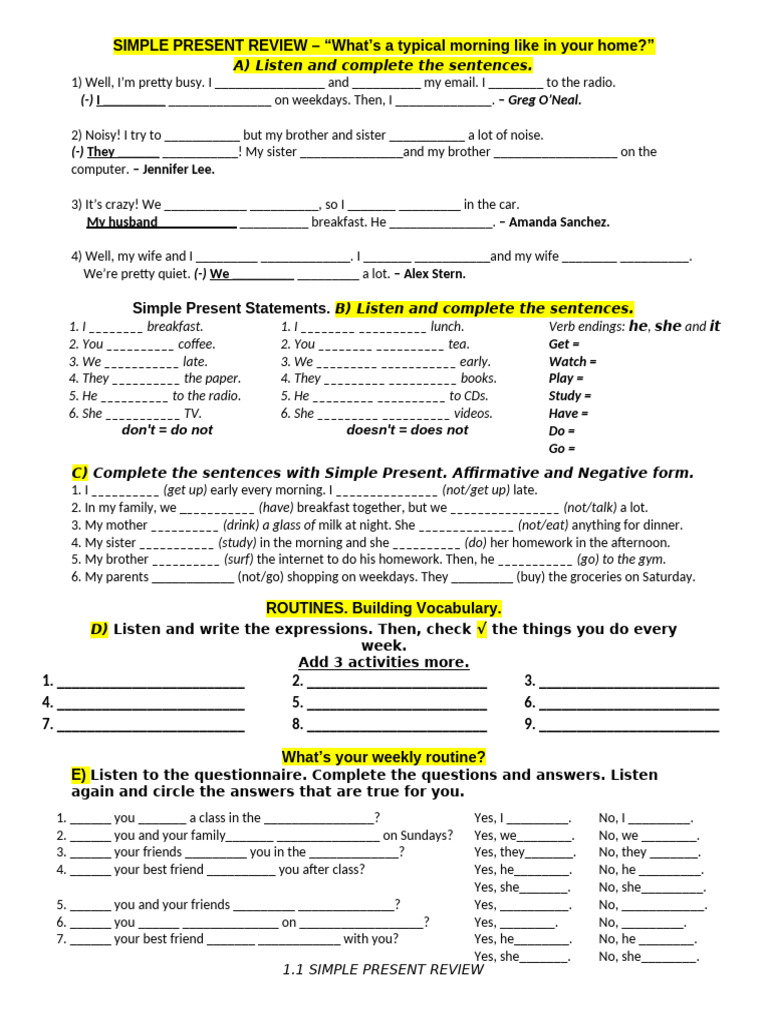 1.1 Simple Present Review - A Typical Morning - A Day in A Student's ...