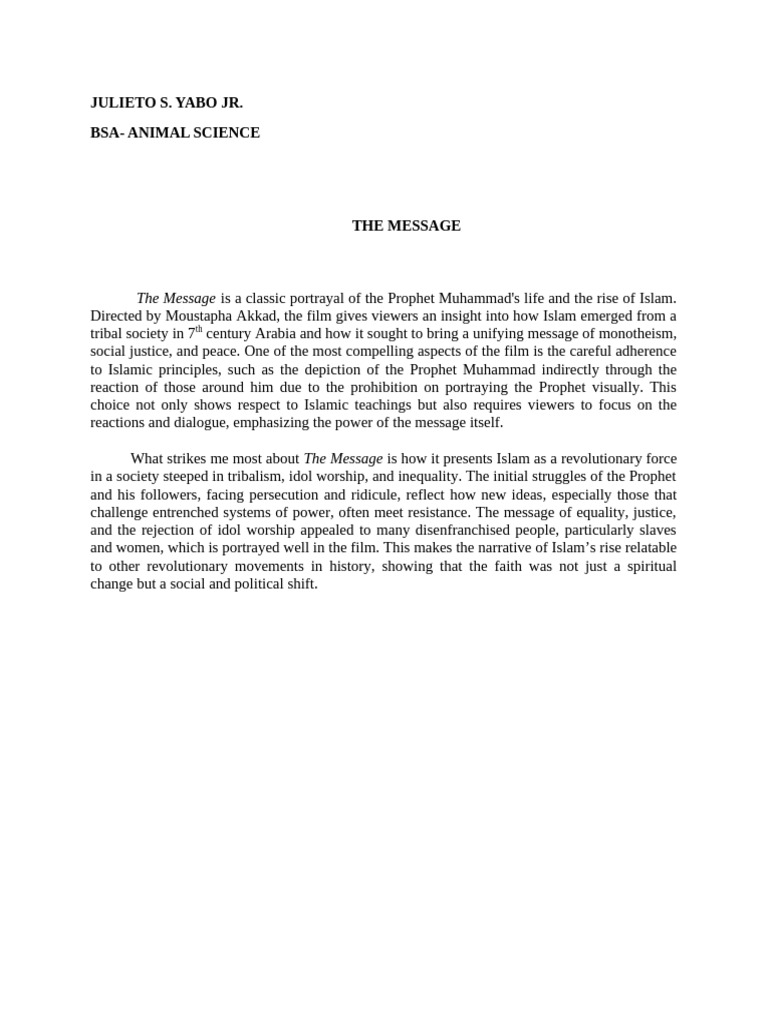 Julieto S. Yabo Jr. Bsa-Animal Science: The Message | PDF