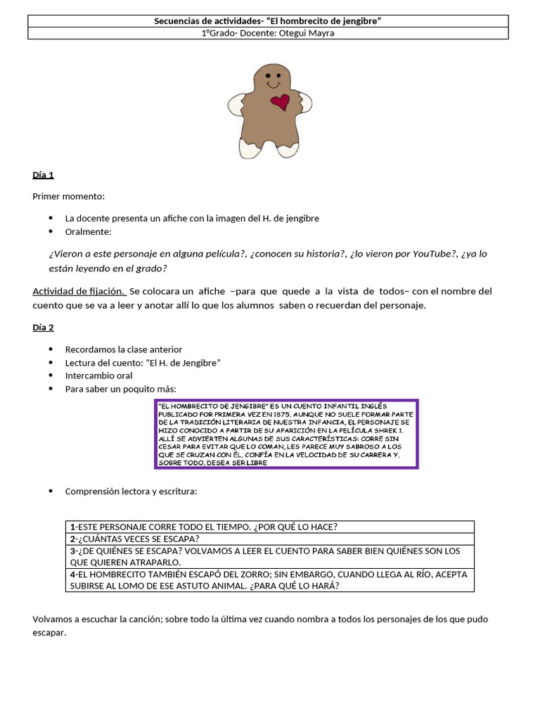 Secuencia El Hombrecito de Jengibre | PDF