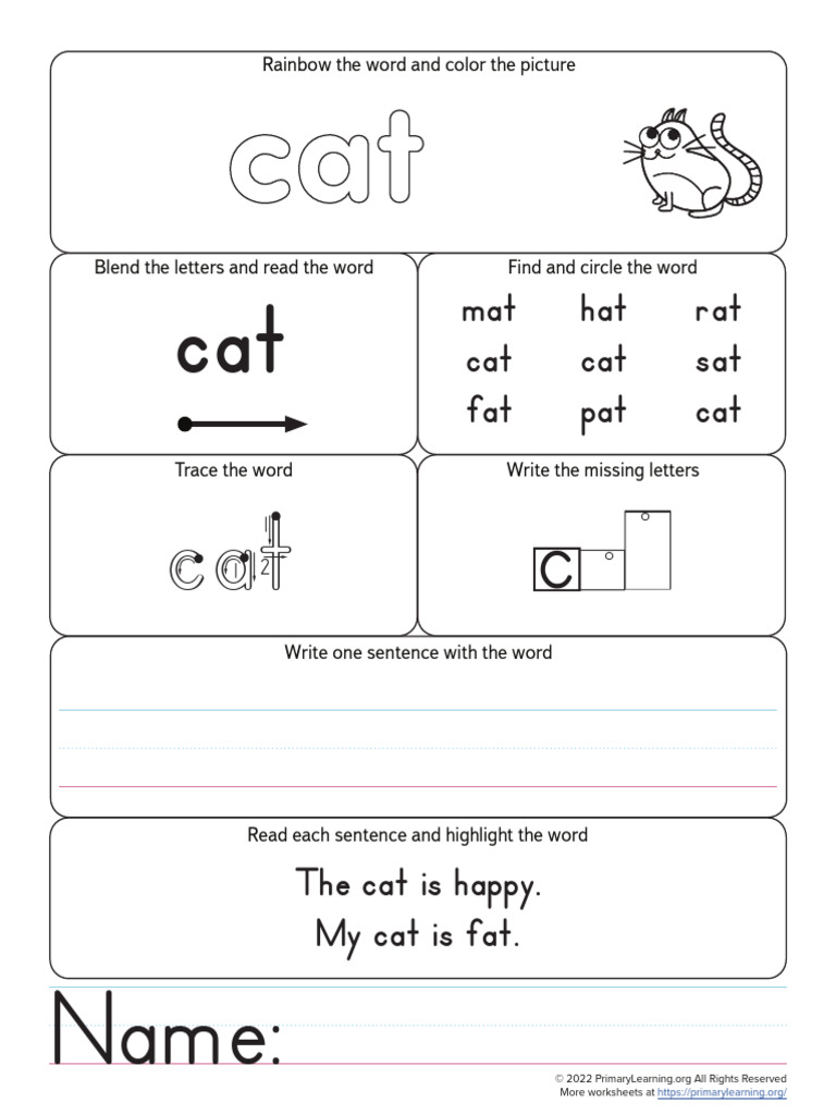 Mat Cat Fat Hat Cat Pat Rat Sat Cat: Name | PDF