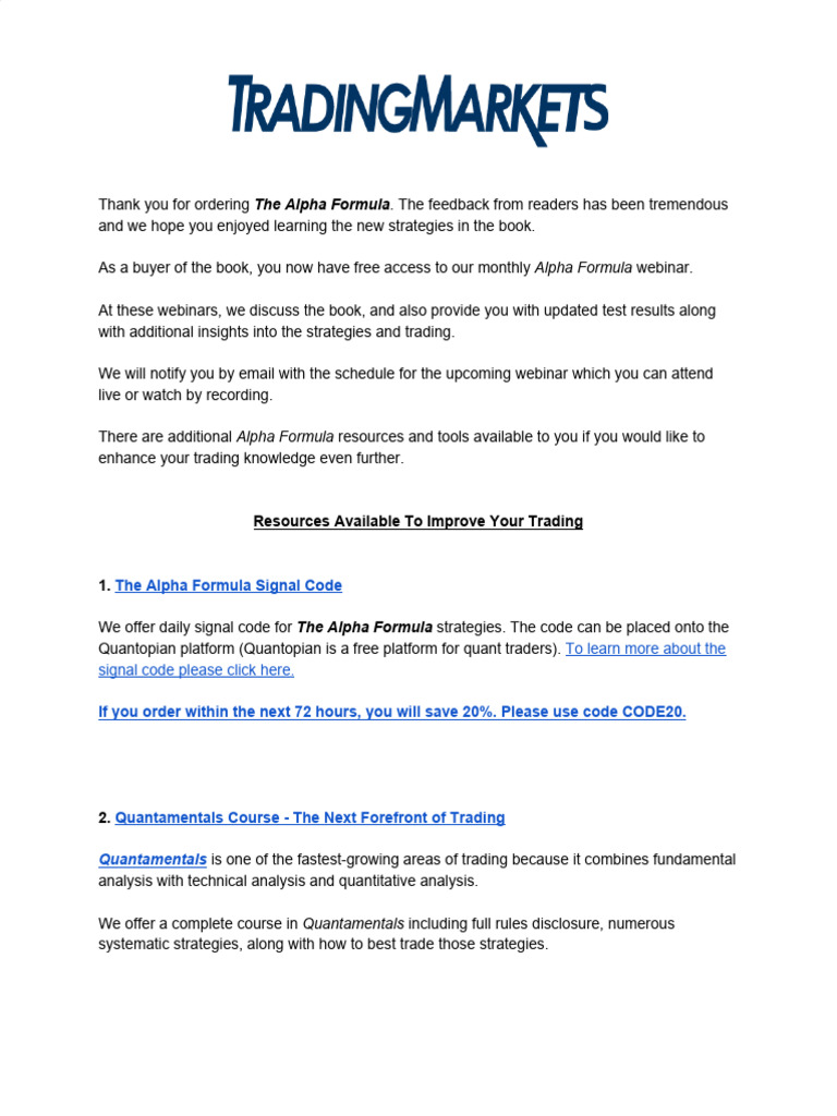 Thank You For Your Purchase of The Alpha Formula - Welcome | PDF