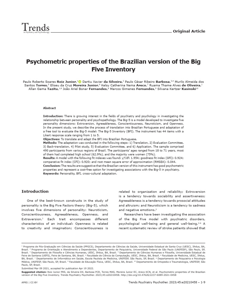 Psychometric Properties of The Brazilian Version of The Big Five Inventory | PDF