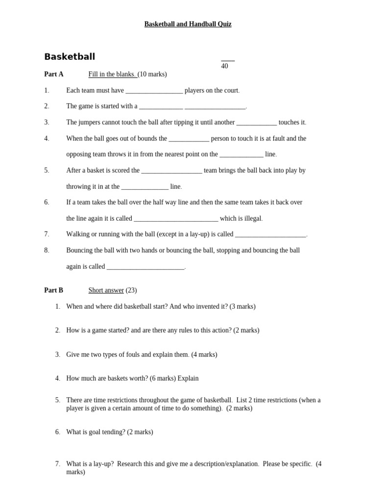 Basketball Questions 2021 | PDF