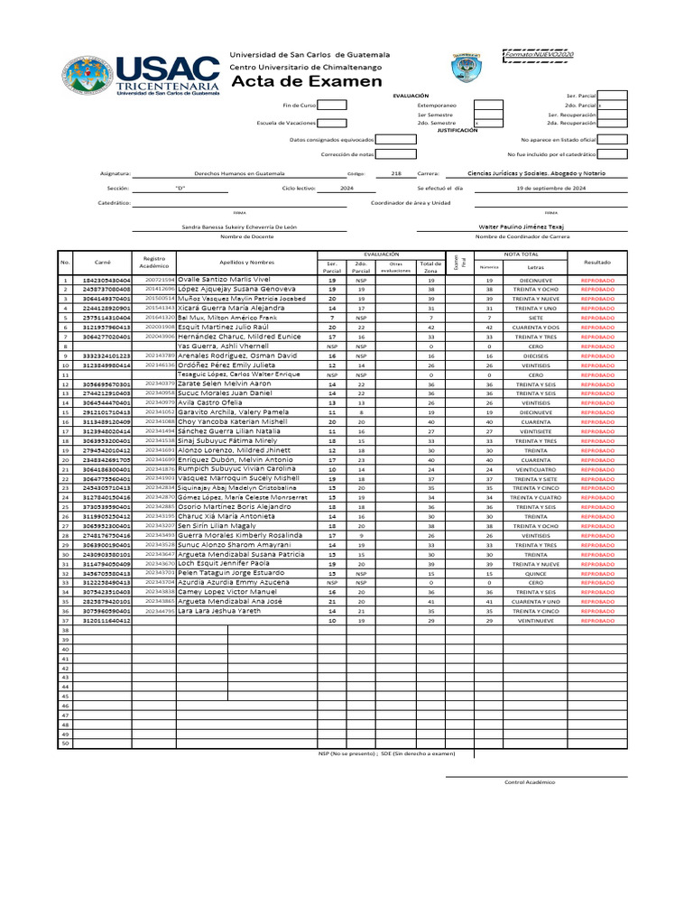 Acta Segundo Parcial DDDHH 2024 | PDF