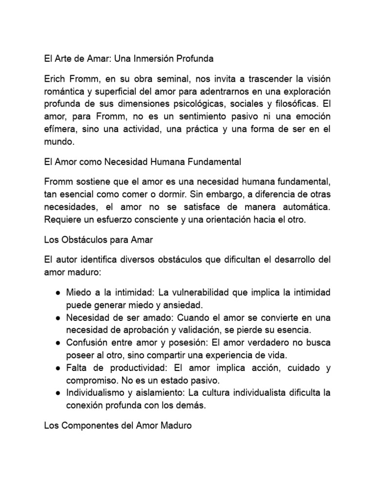 El Arte de Amar - Una Inmersión Profunda | PDF