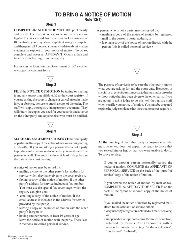 Pfa048a Notice of Motion | PDF