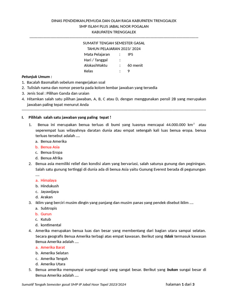 SOAL PTS IPS kls9 SM1 2023-2024 | PDF