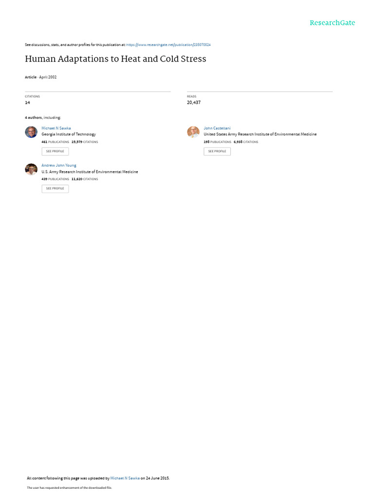 Human Adaptations To Heat and Cold Stress: April 2002 | PDF