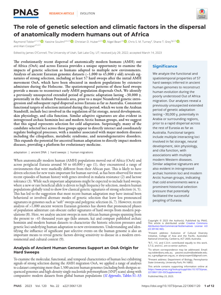 Tobler Et Al 2023 The Role of Genetic Selection and Climatic Factors in ...